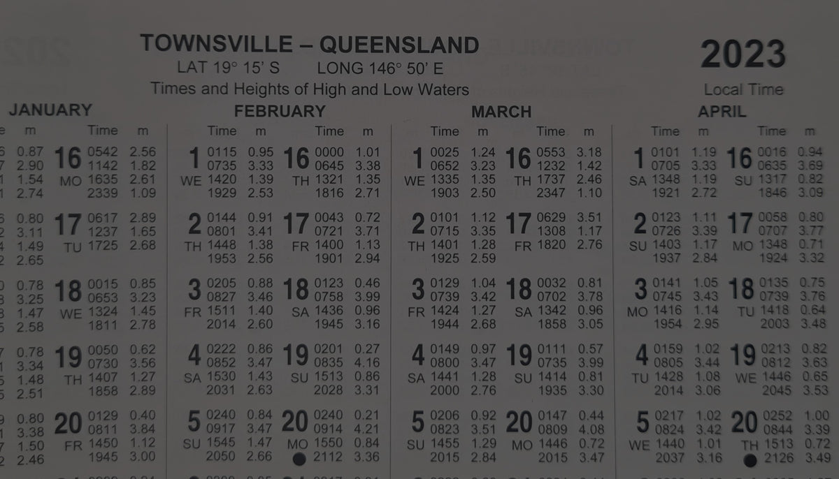 TIDE TABLES – The Navigation Centre, Townsville - Est 1970